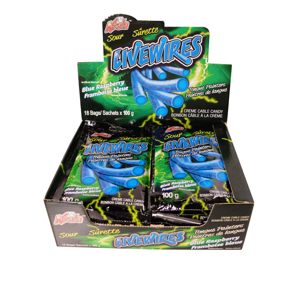 Câbles «LiveWire» à la crème framboise bleue sure - 100 g – Ludik Candy